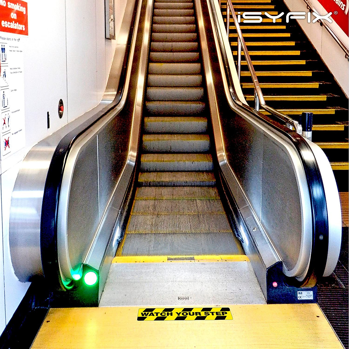 iSYFIX Watch Your Step Floor Decals Stickers - 6 Pack 20x5 Inch - Premium Self-Adhesive Vinyl, Laminated Anti-Slip, Water Resistance, sticker Indoor & Outdoor