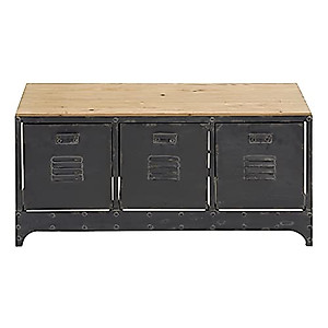 Deco 79 Metal Low Profile File Cabinet 3 Drawers Storage Bench with Brown Wood Top, 39" x 16" x 19", Black