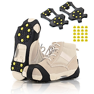 Xproutdoor Ice Cleats Snow Grips, Non-Slip Traction Crampons 10 Steel Studs with Extra 20 Replacement Studs, for Shoes/Boots, Snow Ice Walking, Small