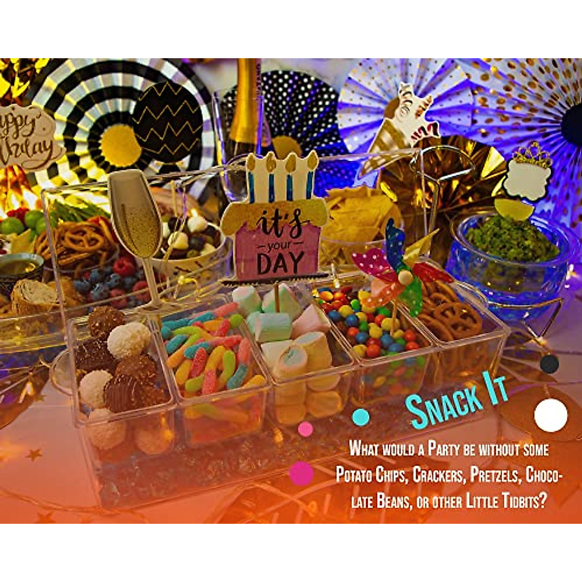 gesPINK Condiment Server with Small Lids, Bar Condiment Tray with Lid, Garnish Tray Bar Fruit Caddy with Lid, Chilled Condiment Server for Parties, Plus Utensils