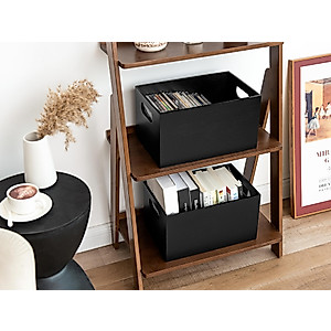 StorageWorks Bamboo Organizers for Shelves, Handcrafted Bamboo Storage Containers for Snacks, Spices, or Drinks, Black Wooden Crates with Built-in Handles, 2 Pack