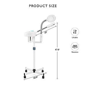 Fitnessclub 2 in1 Facial Steamer 5x LED Magnifying Lamp Hot Ozone Beauty Salon Face Equipment for Moisturizing, White