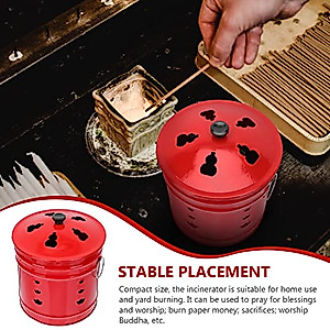 DOITOOL Small Burning Bucket Incinerator Barrel with Lid Incinerator Fire Bin Enamel Fire Cage Works Good to Burn Old Bills, Documents and Paper (10.22 x 10.22 inch)