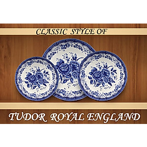 TUDOR ROYAL 24-Piece Porcelain Round Dinnerware Set, Service for 6, VICTORIA BLUE Design, Blue Floral, Plates Bowls Mugs Dishes, Premium Quality Ceramic Tableware, Unique Pattern, Glossy