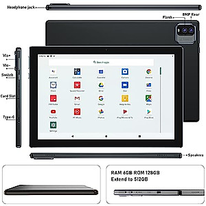 Tablets Android 11, Tablet 10 inch, 6GB RAM 128GB ROM 1TB Expansion Computer Tablet with Case, Support 5G WiFi & Wi-fi 6, IPS Touch Screen, Dual Camera, WiFi, Bluetooth 5.0, Google Certified Tablet PC