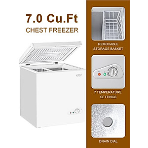 KRIB BLING 7.0 Cu.Ft Chest Freezer Compact Mini Deep Freezer with Top Open Door 7 Gears Temperature Control with Removable Storage Basket White