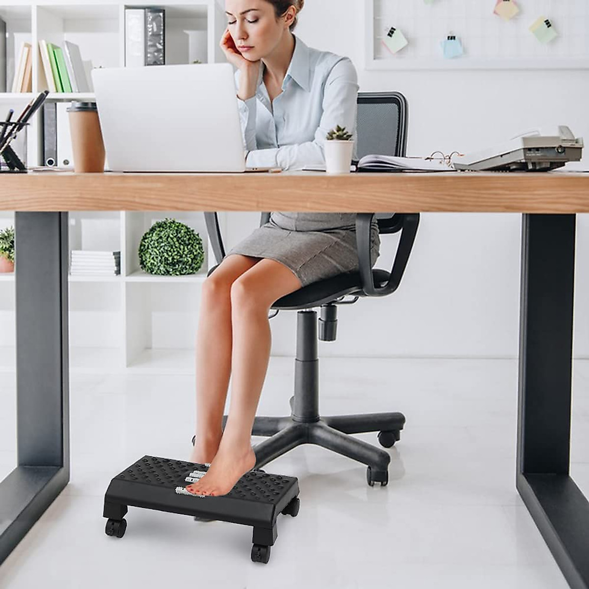 APVTI Foot Rest for Under Desk, Foot Stool -6 Height Adjustable with Massage Surface and Roller for Home Office, All Ages