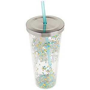 Spoontiques - Glitter Filled Acrylic Tumbler - Glitter Cup with Straw - 20 oz - Stainless Steel Locking Lid with Straw - Double Wall Insulated - BPA Free - Sloth