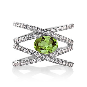 Gem Stone King 925 Sterling Silver Oval Gemstone Birthstone Criss Cross Engagement Ring | Oval 8X6MM Ring For Women | Available In Size 5, 6, 7, 8, 9