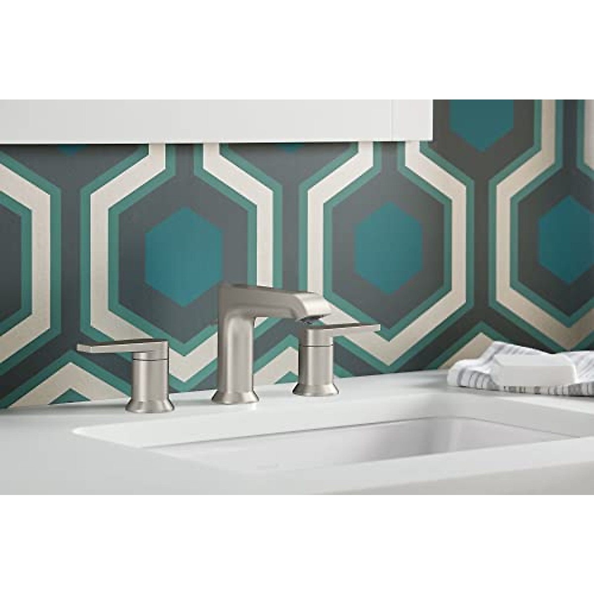KOHLER 97093-4-CP Hint Widespread Bathroom Faucet with Pop-Up Drain Assembly, 3 Hole 2-Handle Bathroom Sink Faucet, 1.2 gpm, Polished Chrome