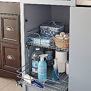 Tiger Pull Out Drawer Organizer, Double Tier Shelves 12" W x 18" D x 16"H, Great for Vanities Under Sink, Perfect for 15" Wide Cabinet Or More