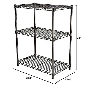 Amazon Basics 3-Shelf Adjustable, Heavy Duty Storage Shelving Unit (250 lbs loading capacity per shelf), Steel Organizer Wire Rack, Black, 23.2"L x 13.4"W x 30"H