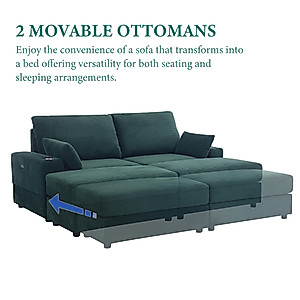 Tmsan 82.7" Oversized Deep Seat Loveseat with Ottomans, Corduroy Double Chaise Sleeper Sofa, Modular Sectional Cloud Couch with Cup Holders & USB Ports for Living Room Apartment Office (Green)