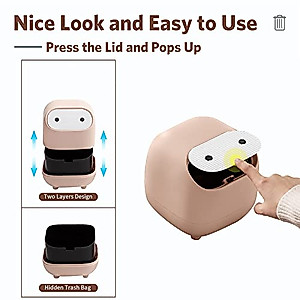 LtyTz Mini Trash Can with Lid, Cute Ninja Desktop Trash Cans, Small Trash Can Office Plastic Garbage Can for Bathroom Vanity, Desktop, Office or Coffee Table (Pink)