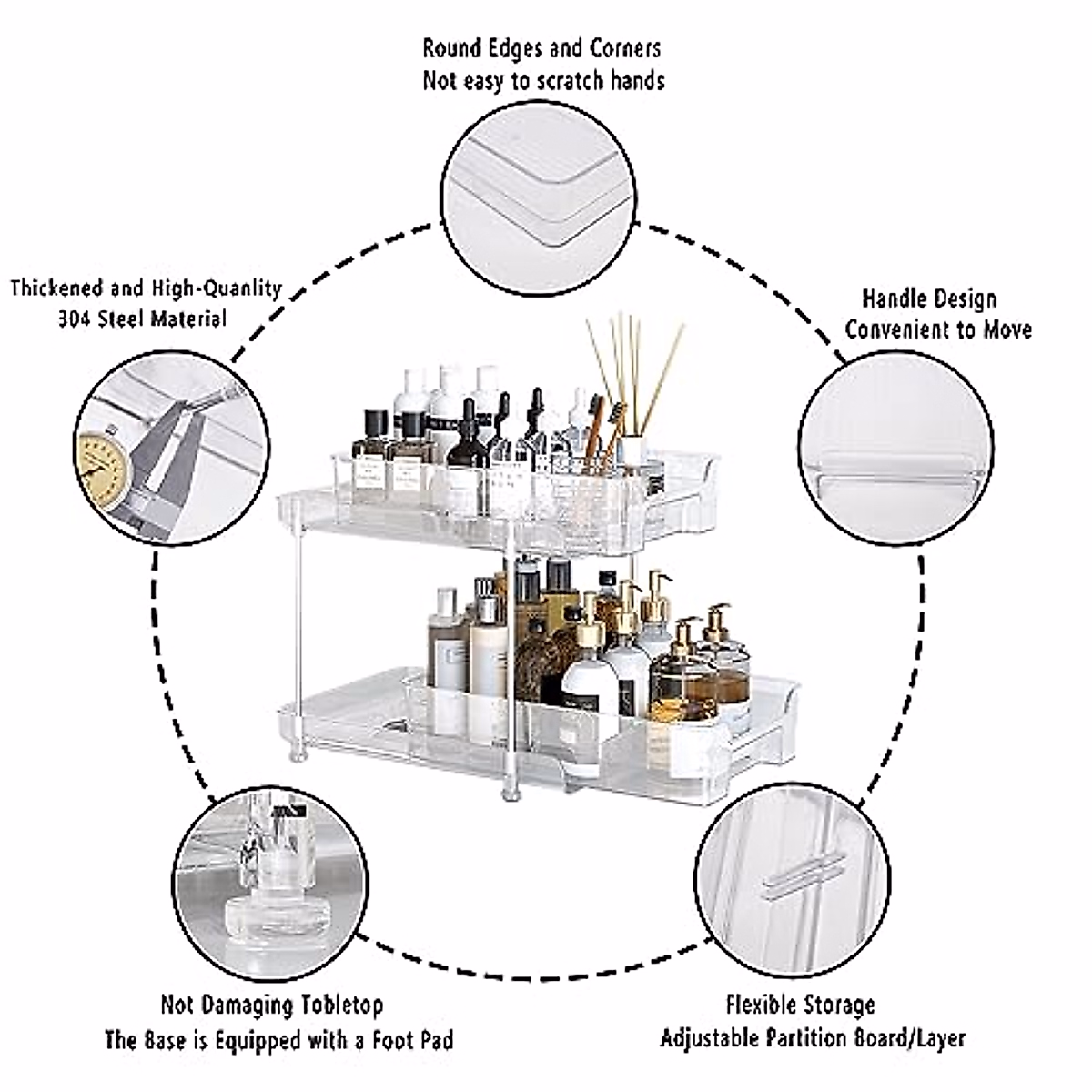 Lovelyduo 2 Tier Clear Dividers Organizer, MultiUse Slide-Out Storage Container, Kitchen, Pantry, Medicine Cabinet Storage Bins, Bathroom, Vanity Makeup, Under Sink Organizing
