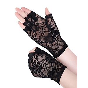 3 Pairs Women Lace Gloves Floral Lace Gloves Sun Protection Lace Gloves Dressy Gloves for Wedding Dinner Parties (Classic Style)