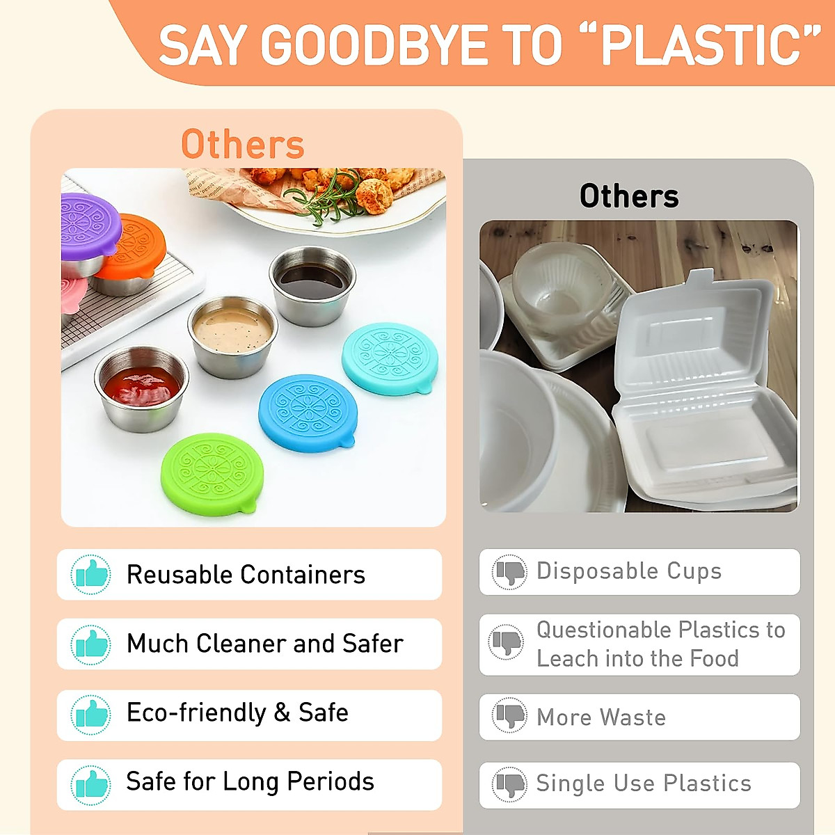 CasaCulina 6x1.6 oz Salad Dressing Container To Go, Stainless Steel Small Condiment Containers with Leakproof Silicone Lids, Reusable Sauce Containers for Lunch Boxes, Picnics and Travel