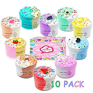 sedytoju Butter Slime Kit for Girls 10 Pack, Party Favors with Watermelon, Coffee, Mint, Candy, and Lemon Slime, Stretchy and Non-Sticky, Stress Relief Toy for Boys, Easter Basket Stuffers