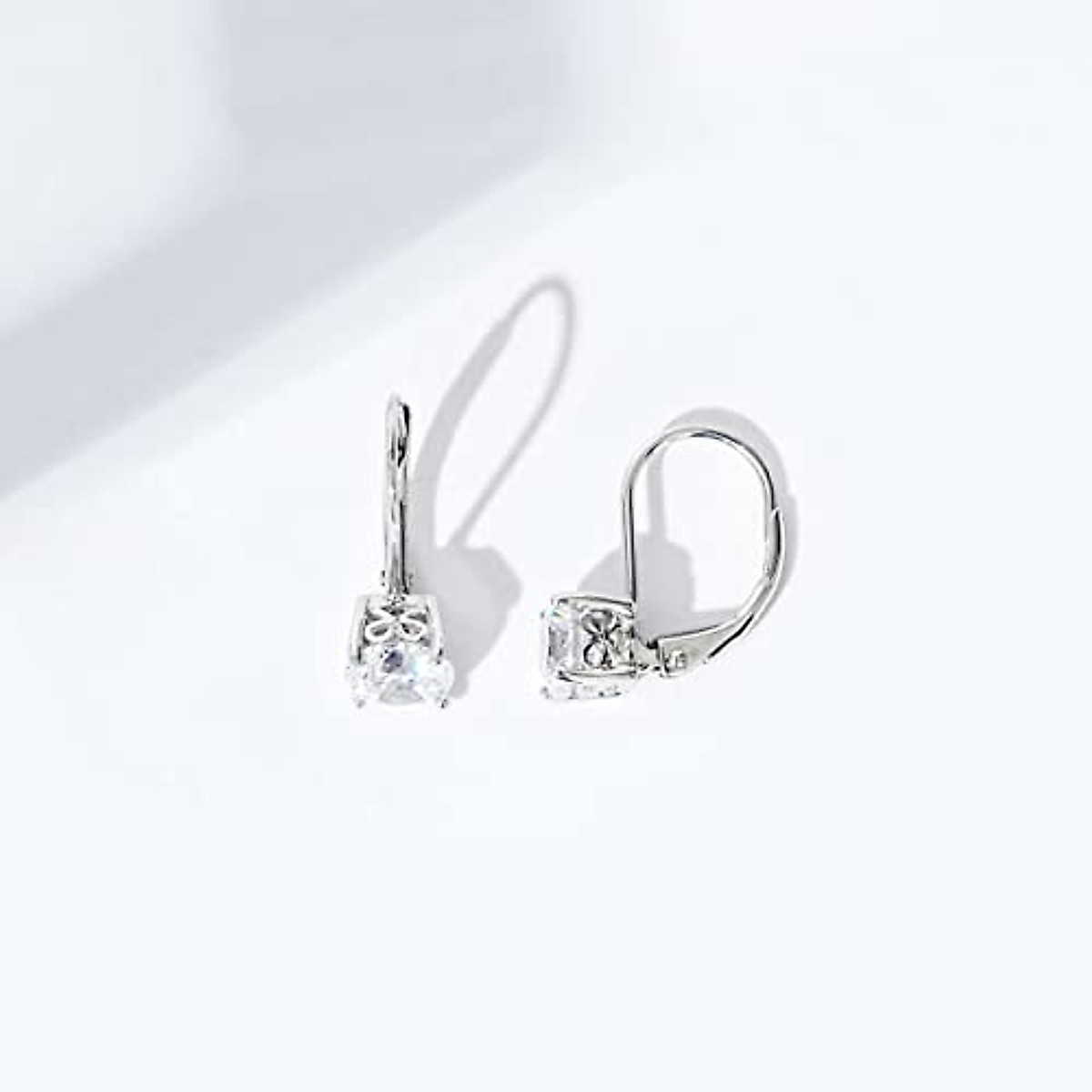 Amazon Essentials Platinum Plated Sterling Silver Lever back Earrings set with Round Infinite Elements Cubic Zirconia (2 cttw) (previously Amazon Collection)