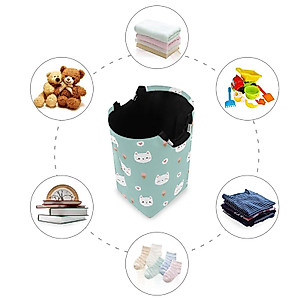 Kigai Laundry Hamper Basket Cat Face with Ice Cream Collapsible Nursery Storage Bin Waterproof Clothing Baskets for Home Bedroom Bathroom Washing Room