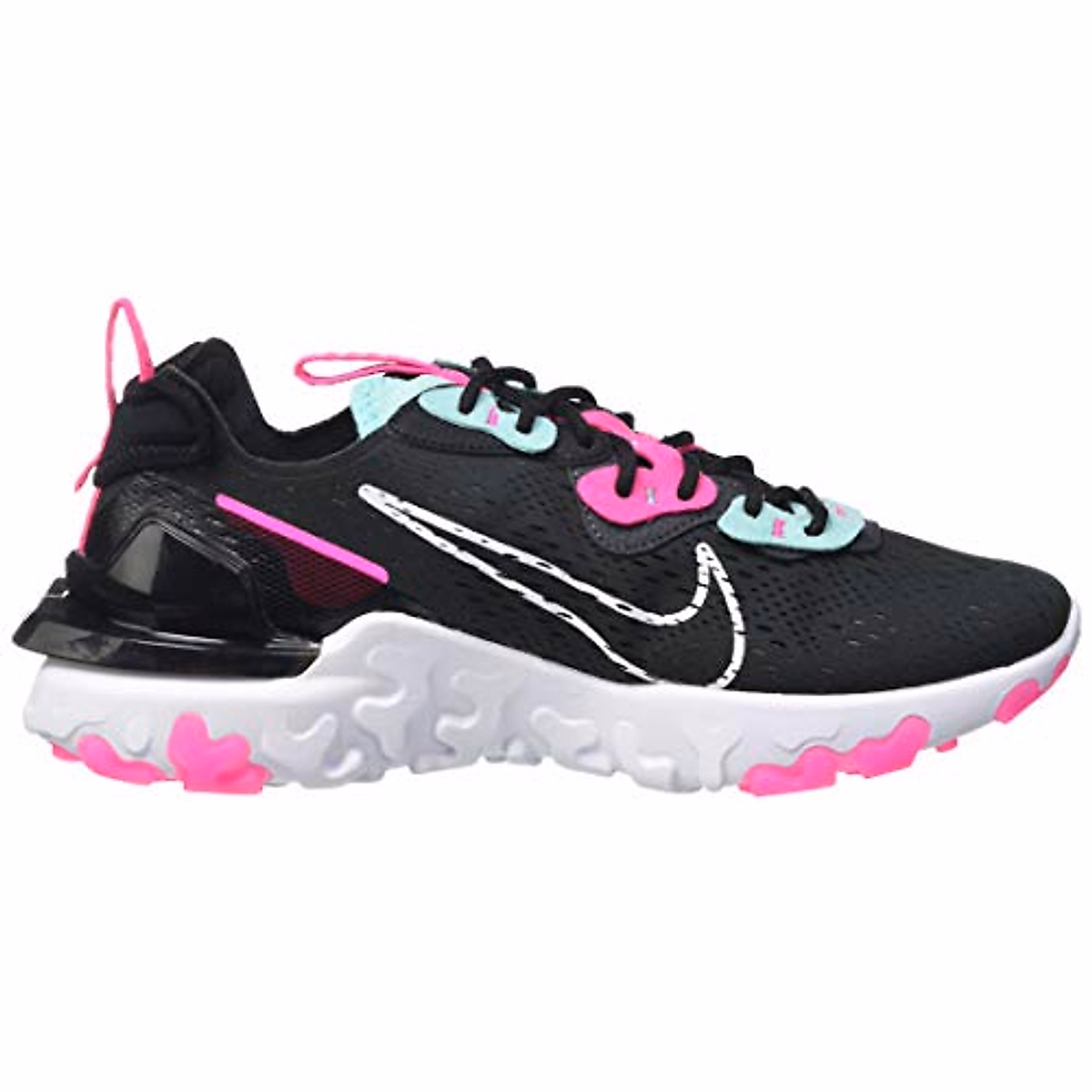NIKE Women's NSW React Vision Running Shoe, Dk Smoke Grey White Pink Blast Tropical Twist Black, 7.5