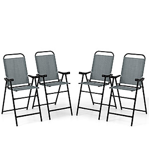 COSTWAY 4 Pieces Patio Folding Bar Chairs, High Top Patio Bar Chair with Metal Frame & Footrest, Outdoor Bar Height Chairs for Balcony, Garden & Poolside, Blue (2, Blue)