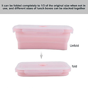 Silicone Food Storage Containers, Rectangle Lunch Boxes Collapsible Meal Prep Containers for Picnic Travel, Microwave Freezer Dishwasher Safe(800ML Pink)