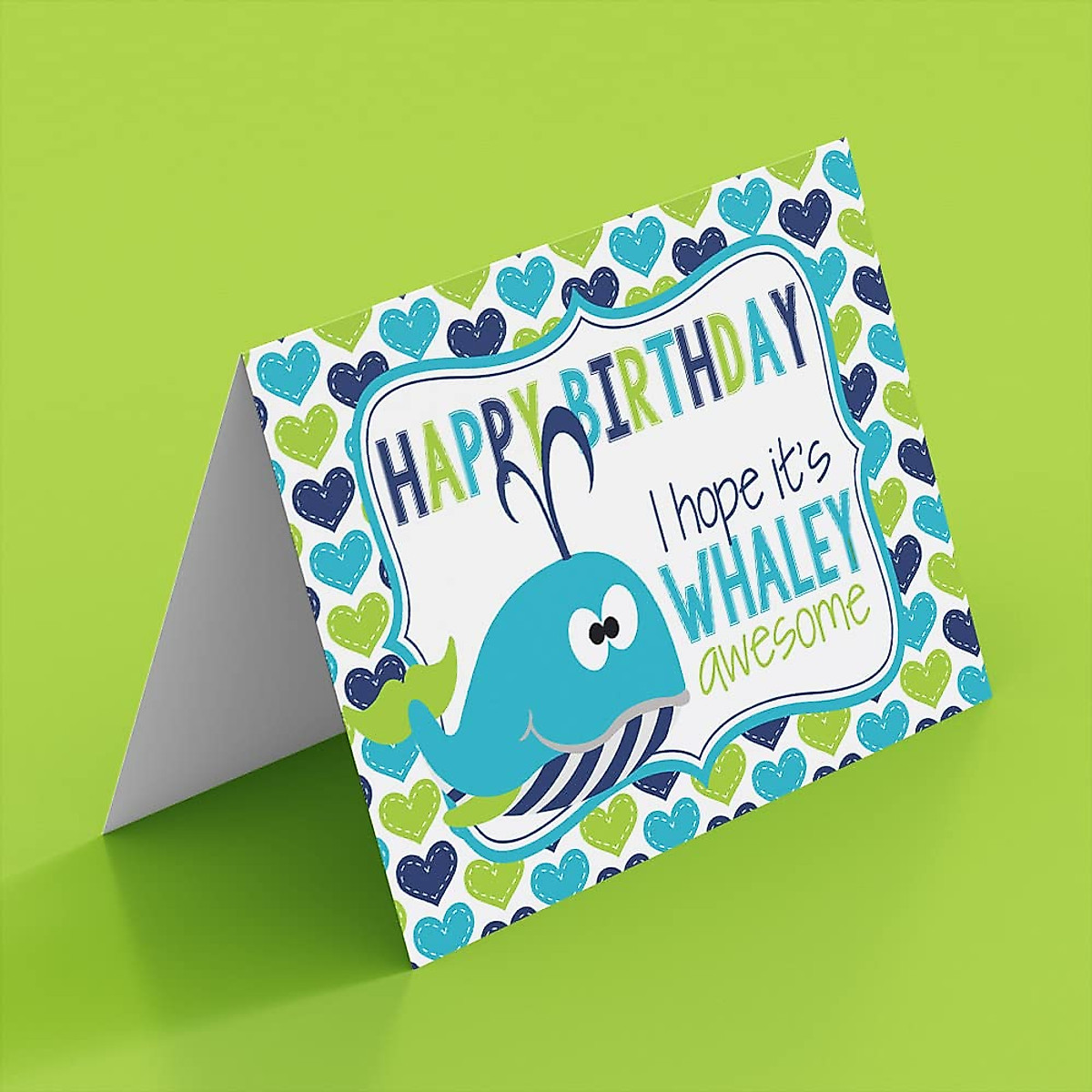 WHALEY Awesome Whale Themed Birthday Pun Themed Single (1) All Occasion Blank Birthday Card To Send To Friends & Family, 4"x 6" (when folded) Fill In Greeting Note Card by AmandaCreation