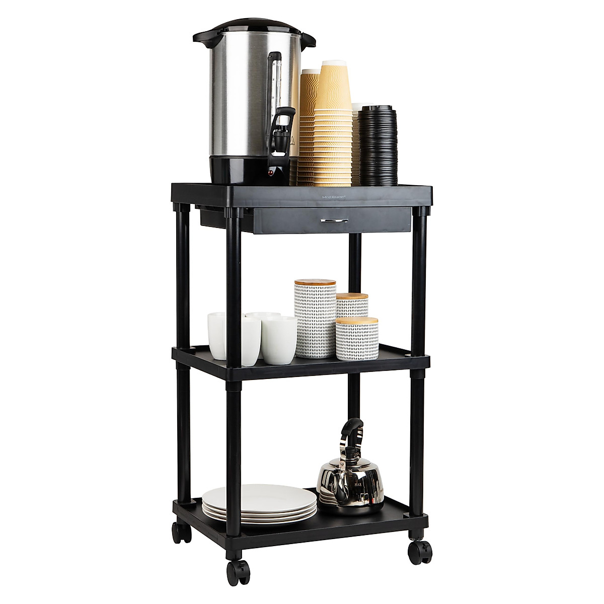 Mind Reader All Purpose Rolling Cart, Printer Cart, Utility Cart, Kitchen Cart, Coffee Cart, Microwave Cart, Bathroom Cart, 3 Tier, Black with Free Condiment Organizer