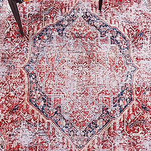 SAFAVIEH Tucson Collection Machine Washable Slip Resistant 5' x 8' Rust/Navy TSN177P Vintage Persian Medallion Distressed Living Room Dining Bedroom Area Rug