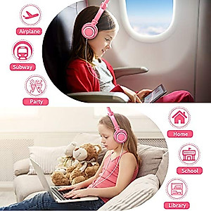 esonstyle Cat Ear Headphones for Kids, Wired Kids Headphones with LED Light Up, 85dB Volume Limited, Foldable 3.5mm Jack Headphones for School/Travel/iPad/Tablet (Peach)