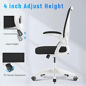 naspaluro Ergonomic Office Chair, Mid-Back Computer Chair with Adjustable Height, Flip-Up Arms and Lumbar Support, Breathable Bright White Mesh Desk Chair for Home Study Working