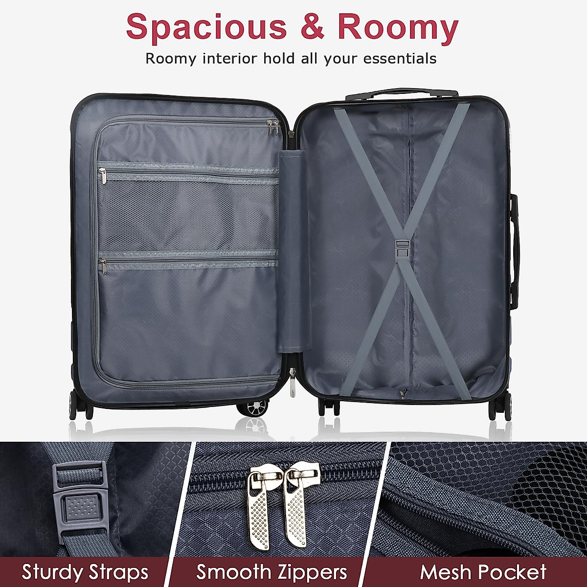 YEMENREN Luggage Sets Hardside Lightweight Suitcase with Spinner Wheels TSA Lock, 3-Piece Set (20/24/28), Red