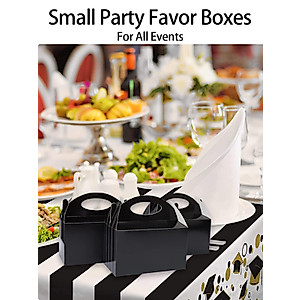 Happyhiram Black 50 CT 6 Inch Candy Boxes Party Favors Stripes Paper Cookie Gift Bags with Handles Gable Boxes Goodie Snack Bags for Graduation Birthday Party