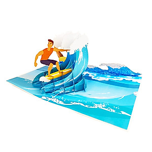 POP CARD EXPRESS Surfer Pop Up Birthday Card - Surfing, Ocean, Happy Birthday, Just Because, Special Days, Retirement, Graduation, Friendship,Anniversary Card, Unique Gifts For Men, Women