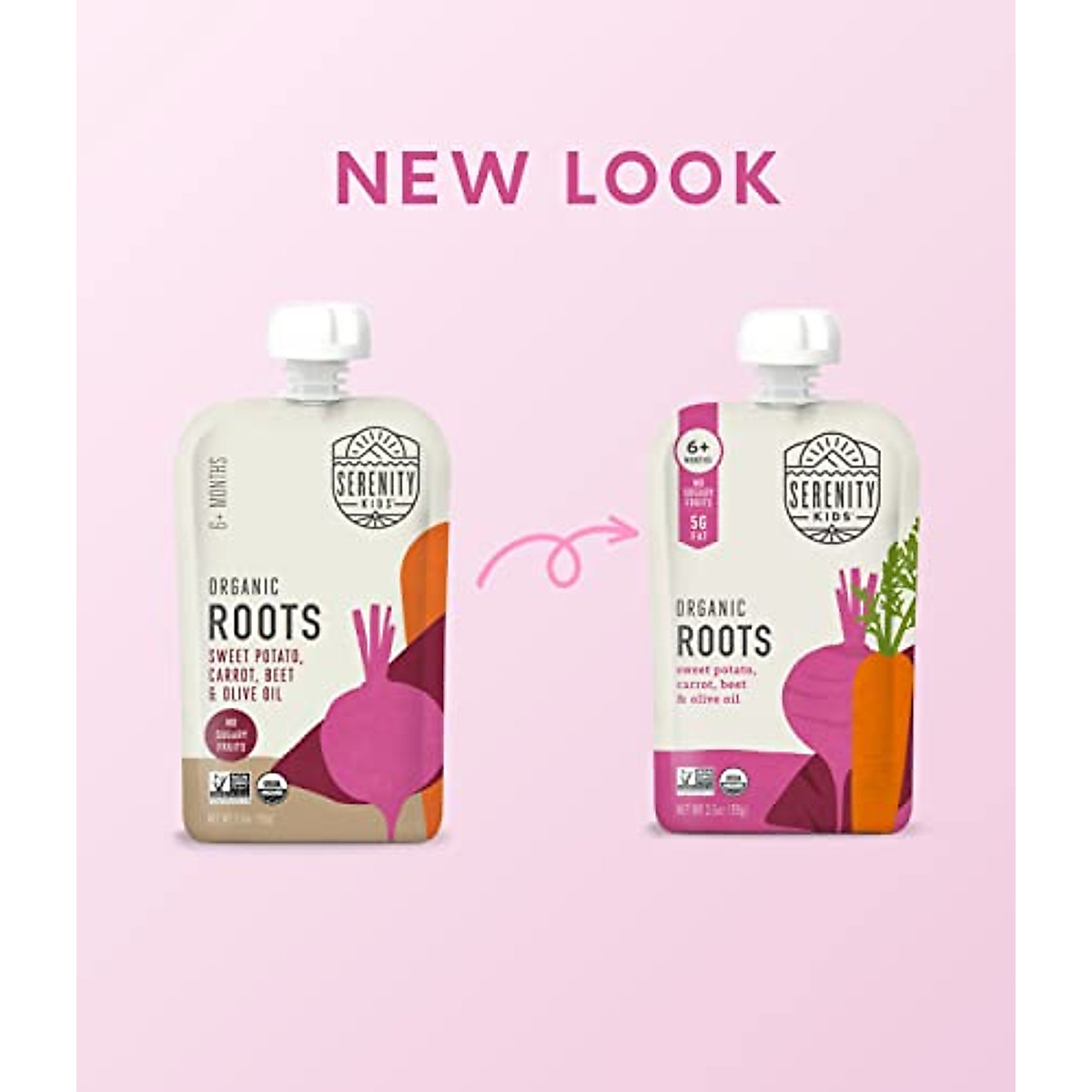 Serenity Kids 6+ Months USDA Organic Veggie Puree Baby Food Pouches | No Sugary Fruits or Added Sugar | Allergen Free | 3.5 Ounce BPA-Free Pouch | Roots | 6 Count