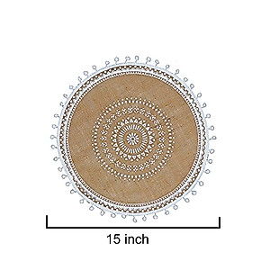 CAPASIN Round Placemats Set of 4, Dining Winter Modern Dinner Braided Beige Boho Round Table and Fall Circle Placemats Boho Runner Kitchen Table Plate Mats Set of 4 (White Ball)