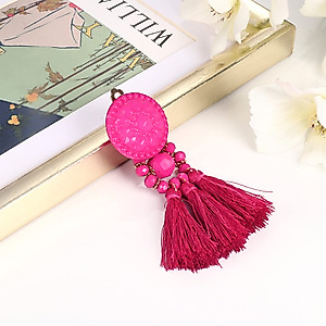 Udalyn 4 Pairs Tassel Earrings for Women Dangle Clip On Earrings Colorful Bohemian Tassel Earrings Statement Earrings Handmade Jewelry Non Piercing Earrings for Sensitive Ears