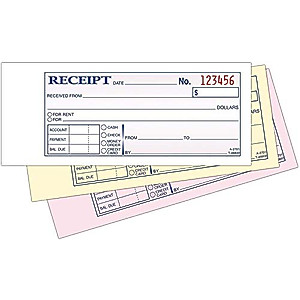 Adams Money/Rent Receipt Book, Carbonless, 3-Part, 2-3/4 x 7-3/16 Inches, 50 Sets per Book, Pack Of 6