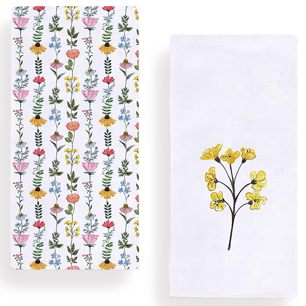 Set of 2 Spring Flowers Kitchen Dish Towel 18 x 28 Inch, Seasonal Spring Summer Wild Floral Tea Towels Dish Cloth for Cooking Baking