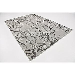 Unique Loom Outdoor Botanical Collection Area Rug - Branch (7' 1" x 10' Rectangle, Light Gray/ Gray)