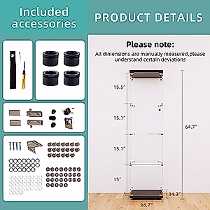FLYMUHJIA Curio Cabinet Glass Display Case for Collectibles with Door, 4 Display Shelves Showcase, 64.2”Hx16.9''Lx 14.6''W Black