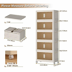 SHELLAJUN Storage Bins with Lid, 180QT Plastic Storage Bin, Collapsible Storage Bins with Wheels, Storage Bins for Home Office, Storage Cabinet, Stackable Storage Organizer, 5-Tier