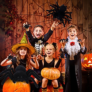 7 Pcs Black Spider Stuffed Animal 1 Giant Mommy Spider Stuffed Animal with 6 Realistic Plush Baby Spiders Plush Spider Pillow Toy Set for Halloween Funny Prank Toy