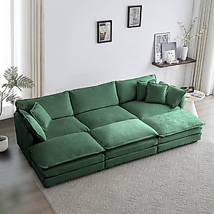 GNIXUU 111.5" Green Cloud Sofa Couch, Modern Comfy Chenille 3 Seat Sofa Couch with Pillows & Armrest for Living Room, Bedroom, Deep Seat Sofa
