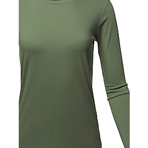 Basic Solid Soft Cotton Long Sleeve Crew Neck Top Shirts Dark Olive M