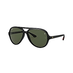 Ray-Ban RB4125M Scuderia Ferrari Collection Aviator Sunglasses, Black/G-15 Green, 57 mm