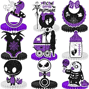 Nightmare Halloween Baby Shower Decorations Honeycomb Centerpiece,9pcs Halloween Decorations for Table Double Sides 3D Table Decorations, Cute Themed Xmas Decorations for Celebrating Party