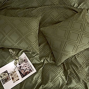 HYPREST Textured Duvet Cover, Green Duvet Covers QueenTufted Boho Style, Super Soft Breathable Bohemian Bedding Duvet Cover Set