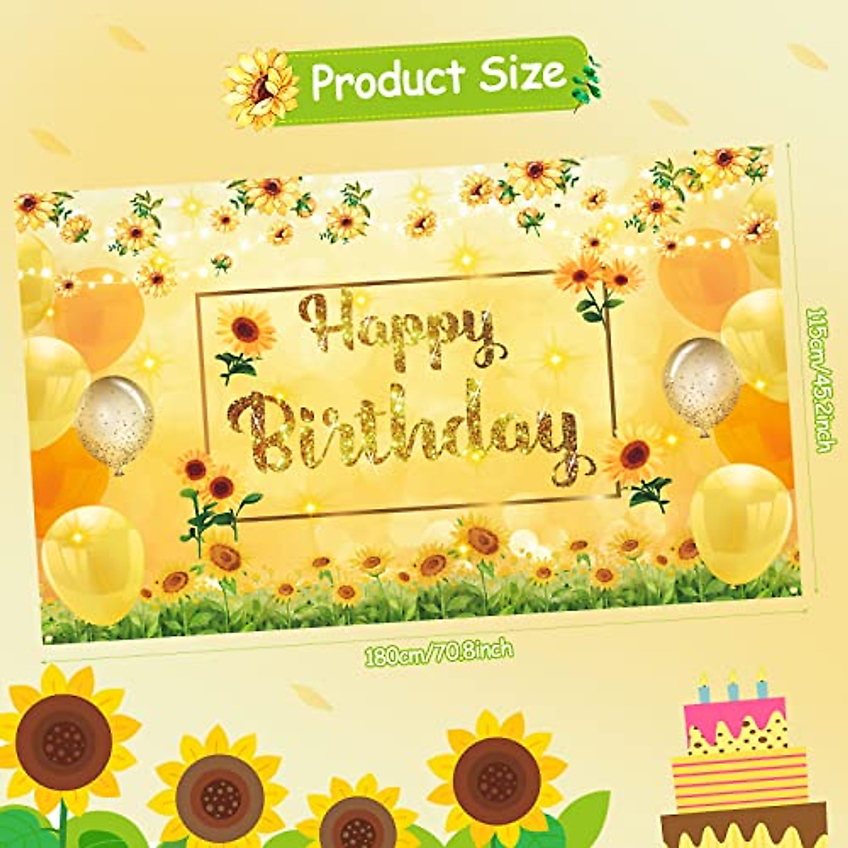 Sunflower Happy Birthday Decorations Banner, Sunflower Birthday Banner, Large Yellow Sunflower Birthday Banner Photo Background Backdrop for Women Men Boys Girls Birthday Baby Shower